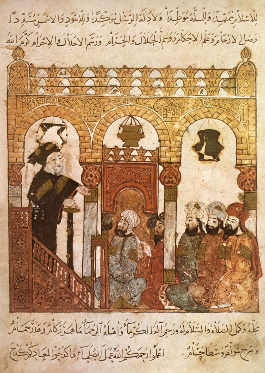 Abou Zayd predigt in einer Moschee in Samarkand, aus Maqamat von Al ...