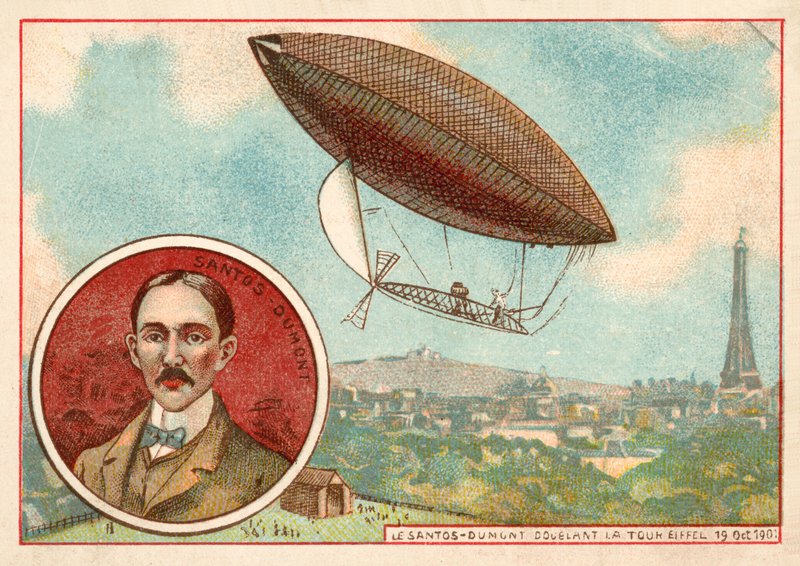 Alberto Santos-Dumonts Luftschiff fliegt um den Eiffelturm, Paris