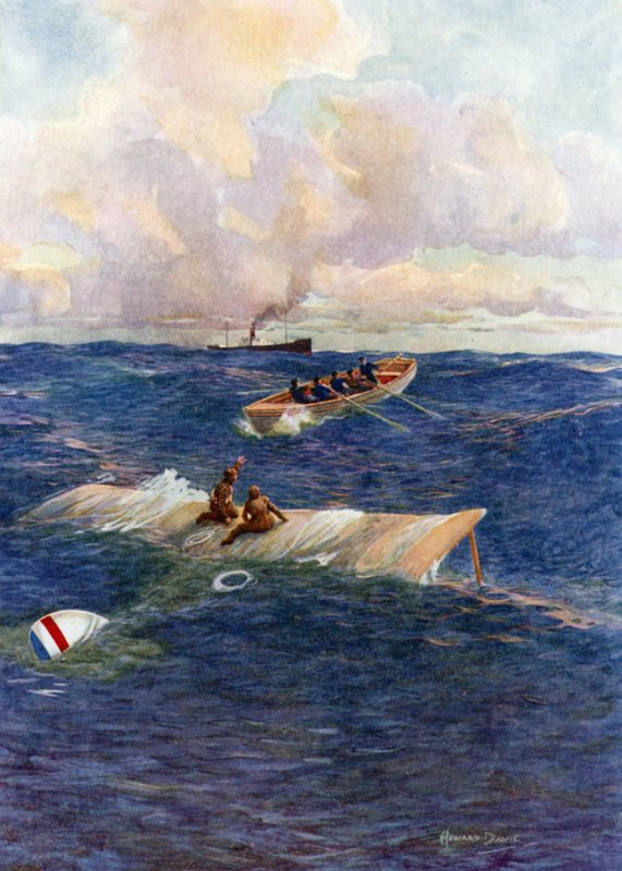 Das Rettungsboot der "Mary of Denmark" rettet Hawker und Grieve